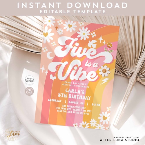 Five is a Vibe Birthday Invitationtext Invitation - Etsy