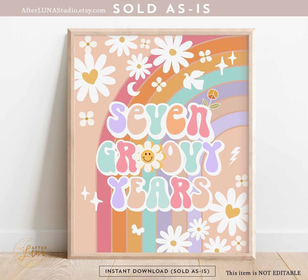 Groovy Birthday Party Decor 70' Daisy Seven Groovy Years Sign Decor ...