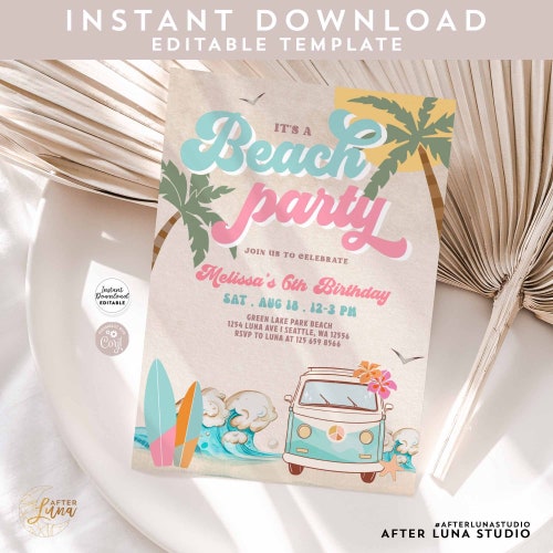 Editable Beach Invitation Beach Birthday Party Invitation - Etsy