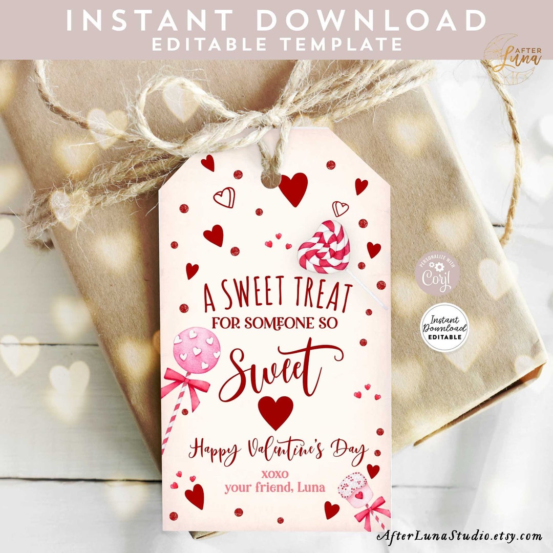 EDITABLE Valentine Sweet Treat Favor Tag Hearts Treat Bag Tag Baby ...