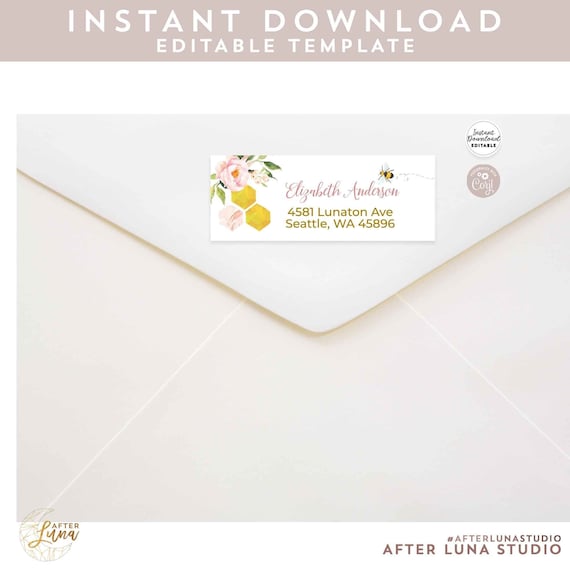 Editable Blush Pink Gold Honey Bee Return Address Label Avery | Etsy