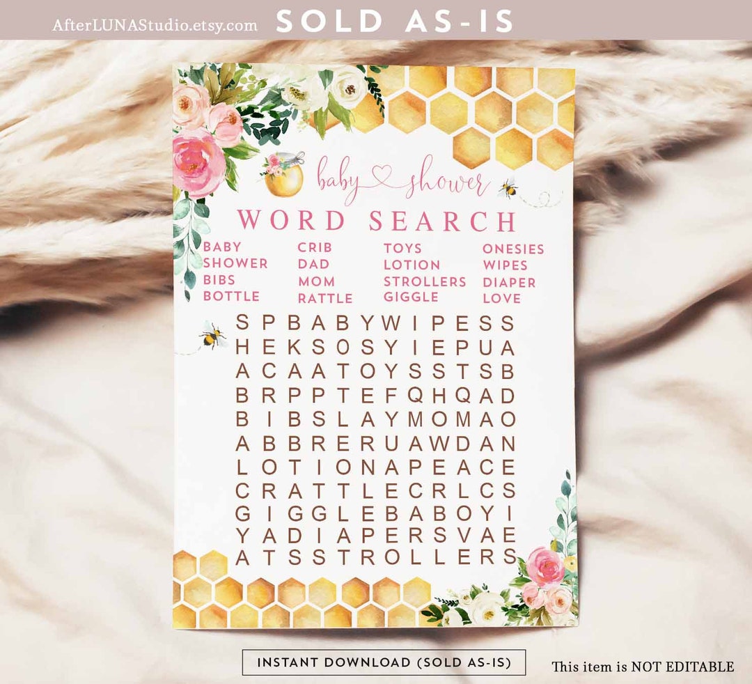 Honey Bumble Bee Baby Word Search Game Pink Girl Bee A Little Honey ...
