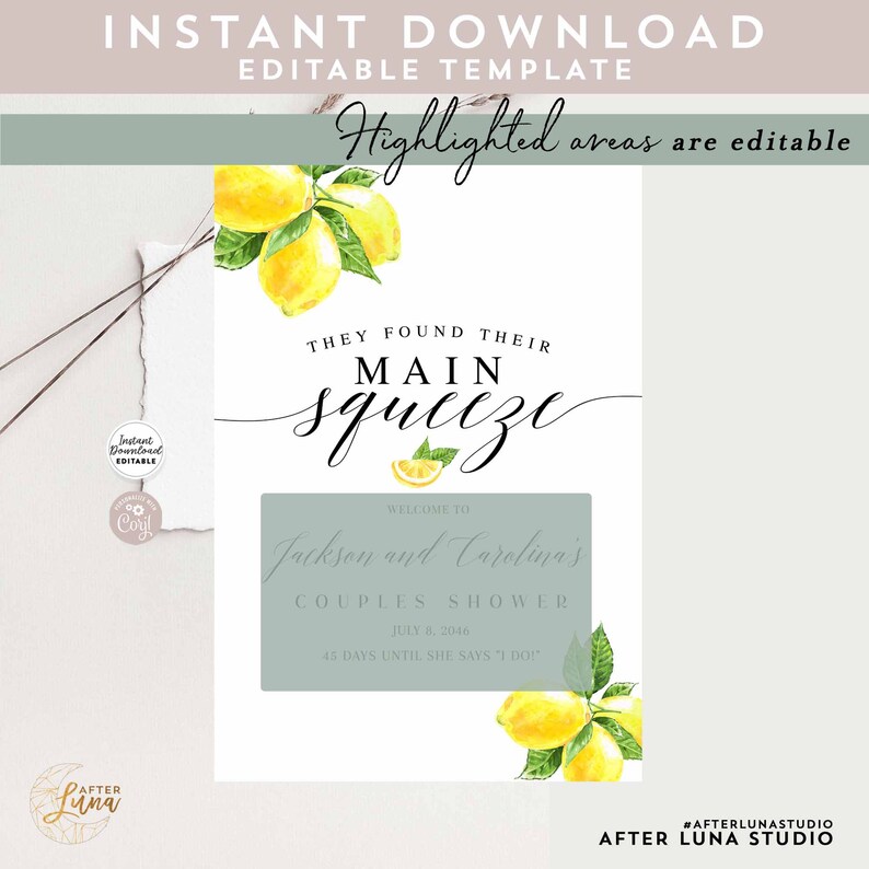 EDITABLE They Found Their Main Squeeze Lemon Couples Shower Welcome ...