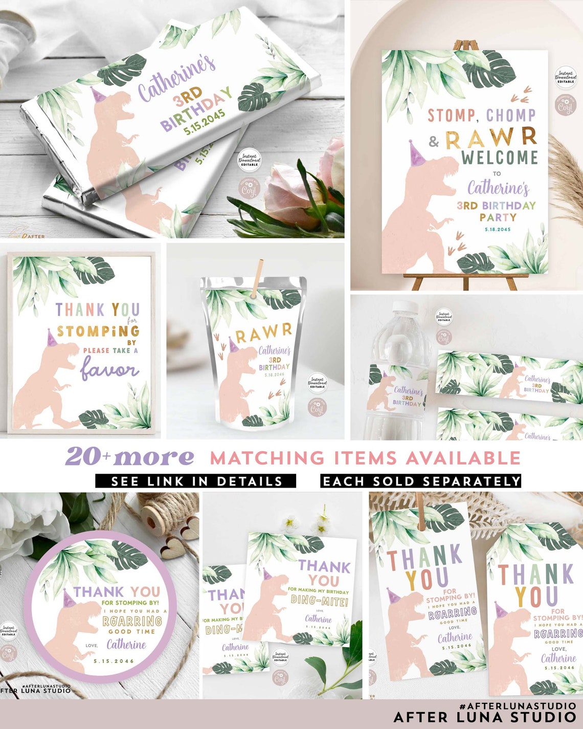 Pink T Rex Two Rex Three Rex Birthday Sweet Treat Table Decor | Etsy