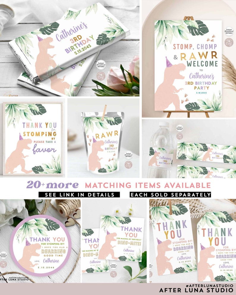 Pink T Rex Two Rex Three Rex Birthday Sweet Treat Table Decor | Etsy