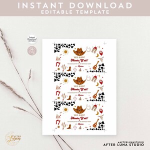 Editable ANY WORDING Cowboy Rodeo Boy Ranch Wild West Birthday Label ...