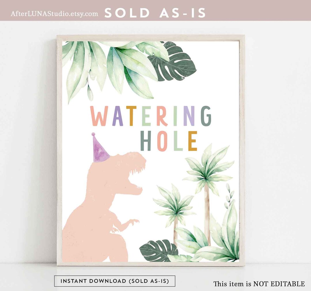 Pink T Rex Two Rex Three Rex Birthday Drink Table Watering Hole Sign ...