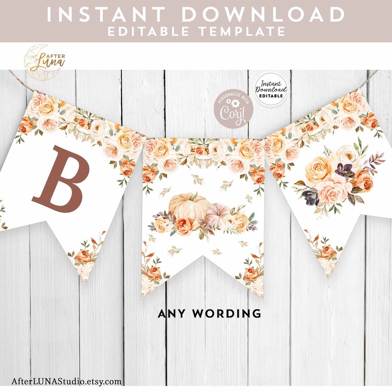 Editable ANY WORDING Pennant Banner 8.5x11 Fall Autumn | Etsy