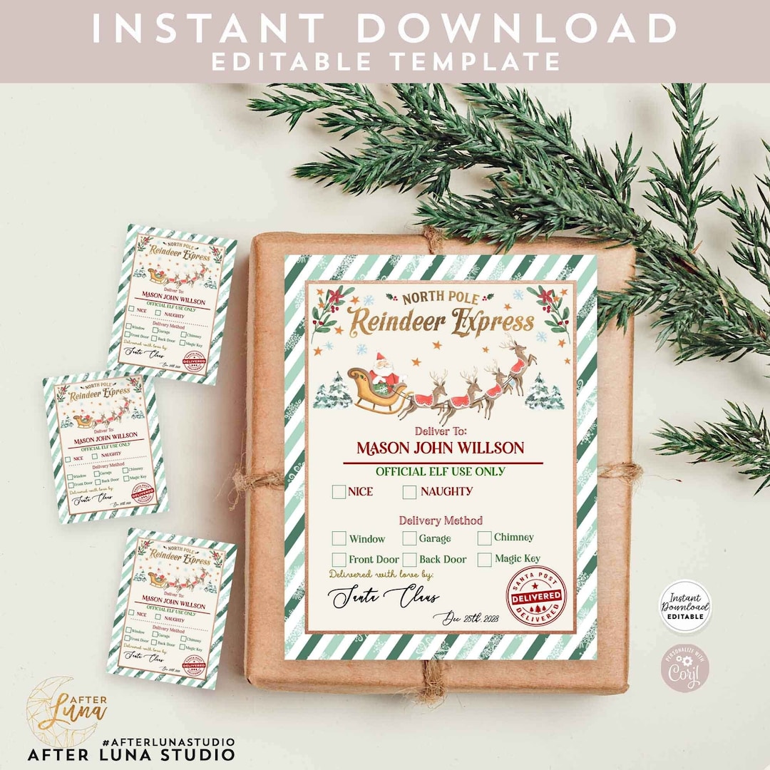 EDITABLE Santa Delivery Tag Sticker Printable Santa Tag Personalized ...
