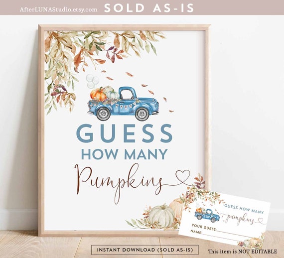 Fall Pumpkin Blue Truck Guess How Many Pumkins Game Fall Baby - Etsy