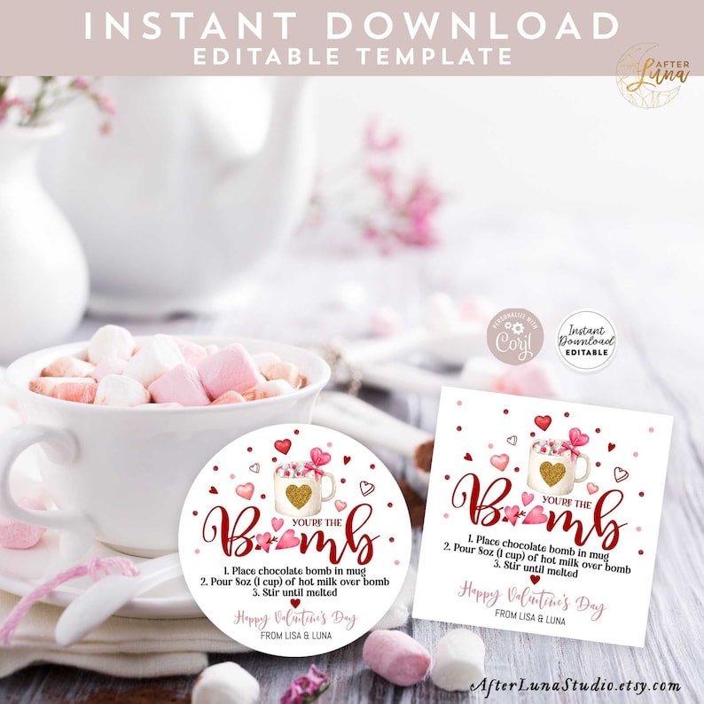EDITABLE Valentine Hot Chocolate Bomb Tag Valentine Hot Cocoa | Etsy