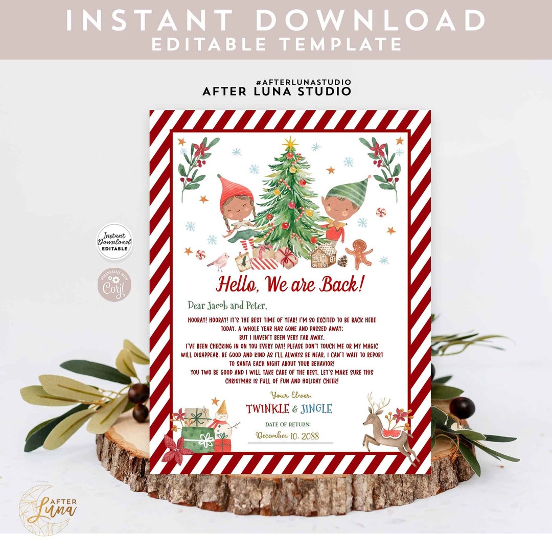EDITABLE Girl Boy Elves Two Elves Welcome Back I'm Back We Are Back ...