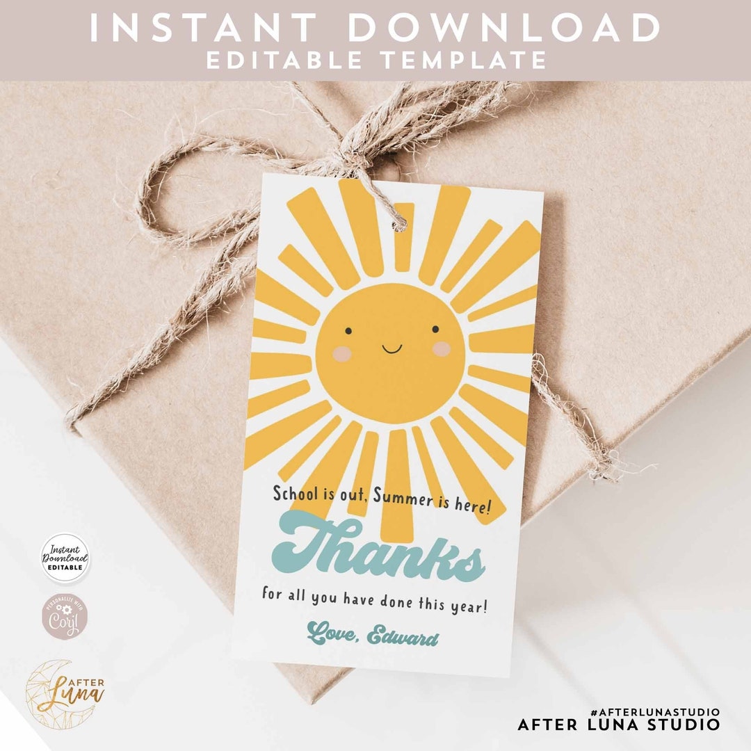 Editable Teacher Appreciation Gift Tags Sun Sunshine School Out of ...
