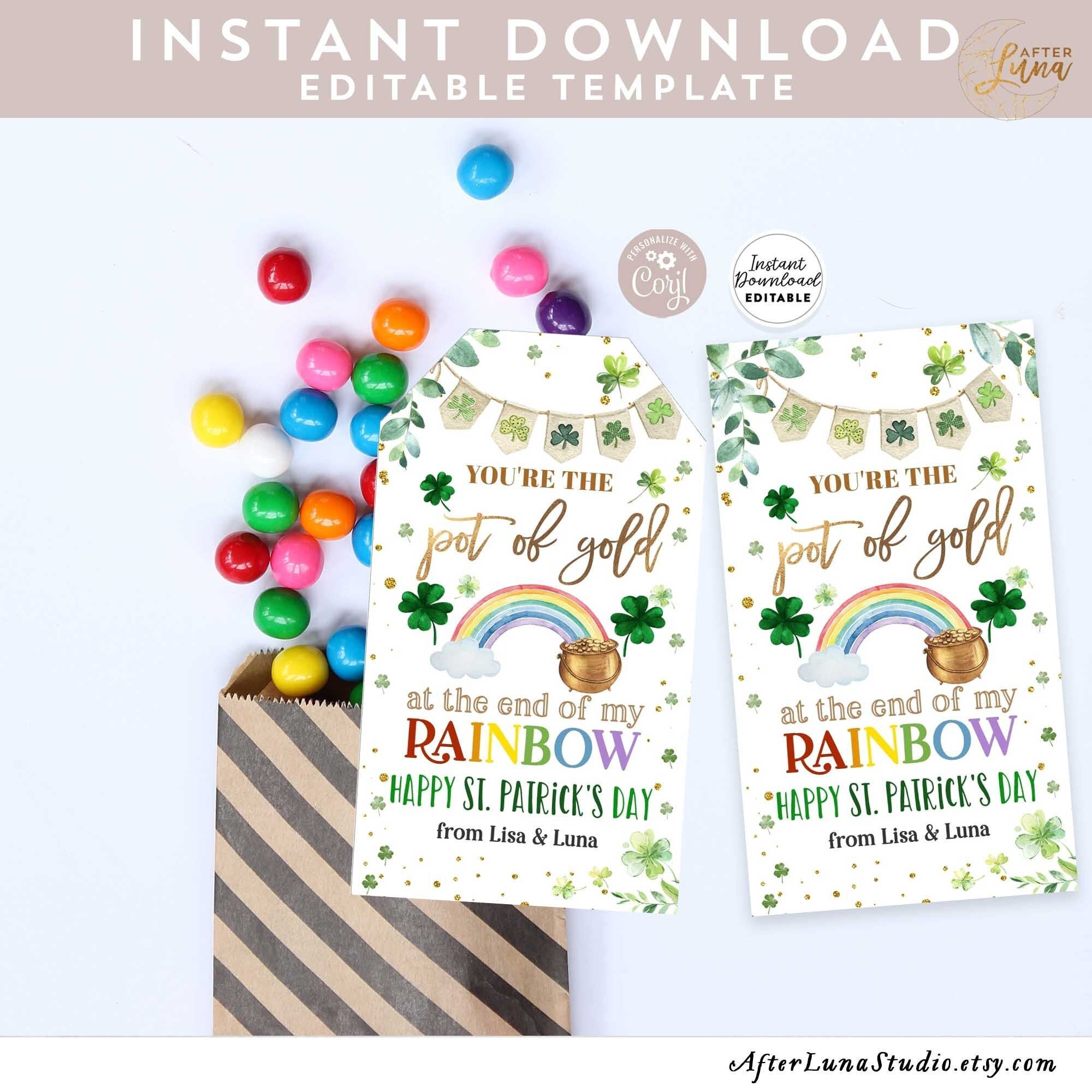 Editable St. Patrick's Day Pot of Gold Rainbow Gift Tag - Etsy