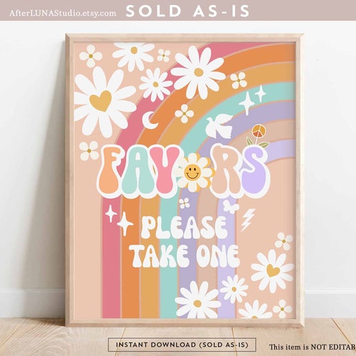 Editable Groovy Party Decor Welcome Sign Daisy Groovy Rainbow - Etsy