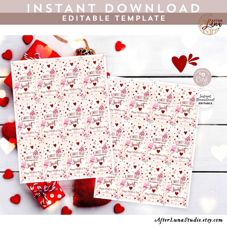 EDITABLE Valentine Sweet Treat Favor Tag Hearts Treat Bag Tag - Etsy Canada