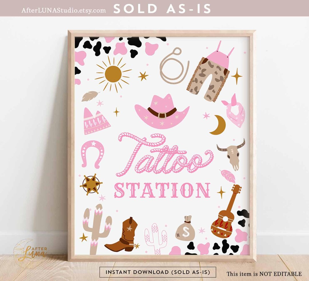 Cowgirl Rodeo Girl Pink Ranch Wild West Tattoo Station Sign Decoration ...