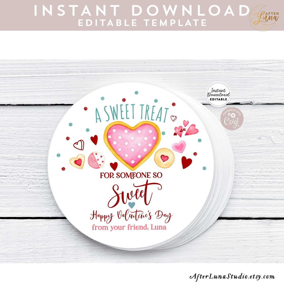 EDITABLE Valentine Sweet Treat Favor Tag Hearts Cookie Bag Baby Shower ...