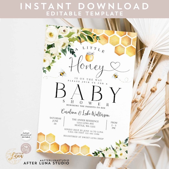 Editable A Little Honey Baby Shower Invitation Gender Neutral Honey Bee Baby Shower Invite Printable Template Instant Download 845V1 11 Etsy