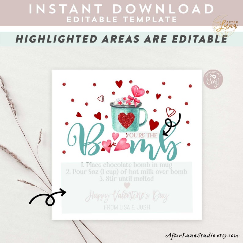 EDITABLE Valentine Hot Chocolate Bomb Tag Valentine Hot Cocoa | Etsy