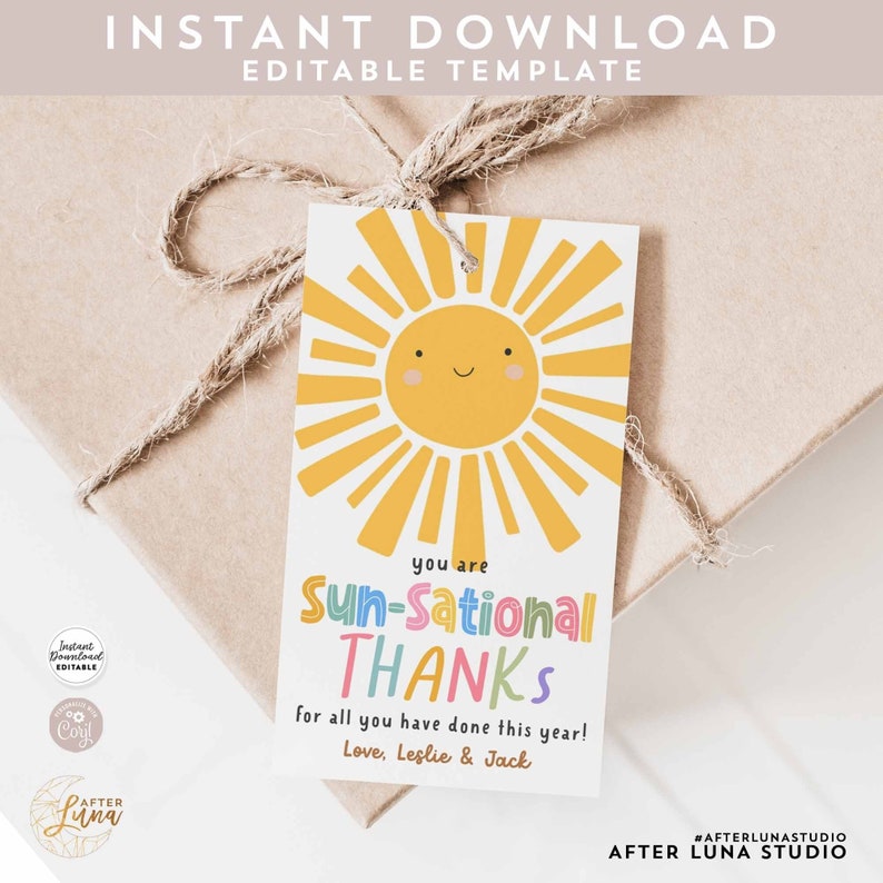 Editable Sun Sational Teacher Appreciation Gift Tags Sunshine School ...