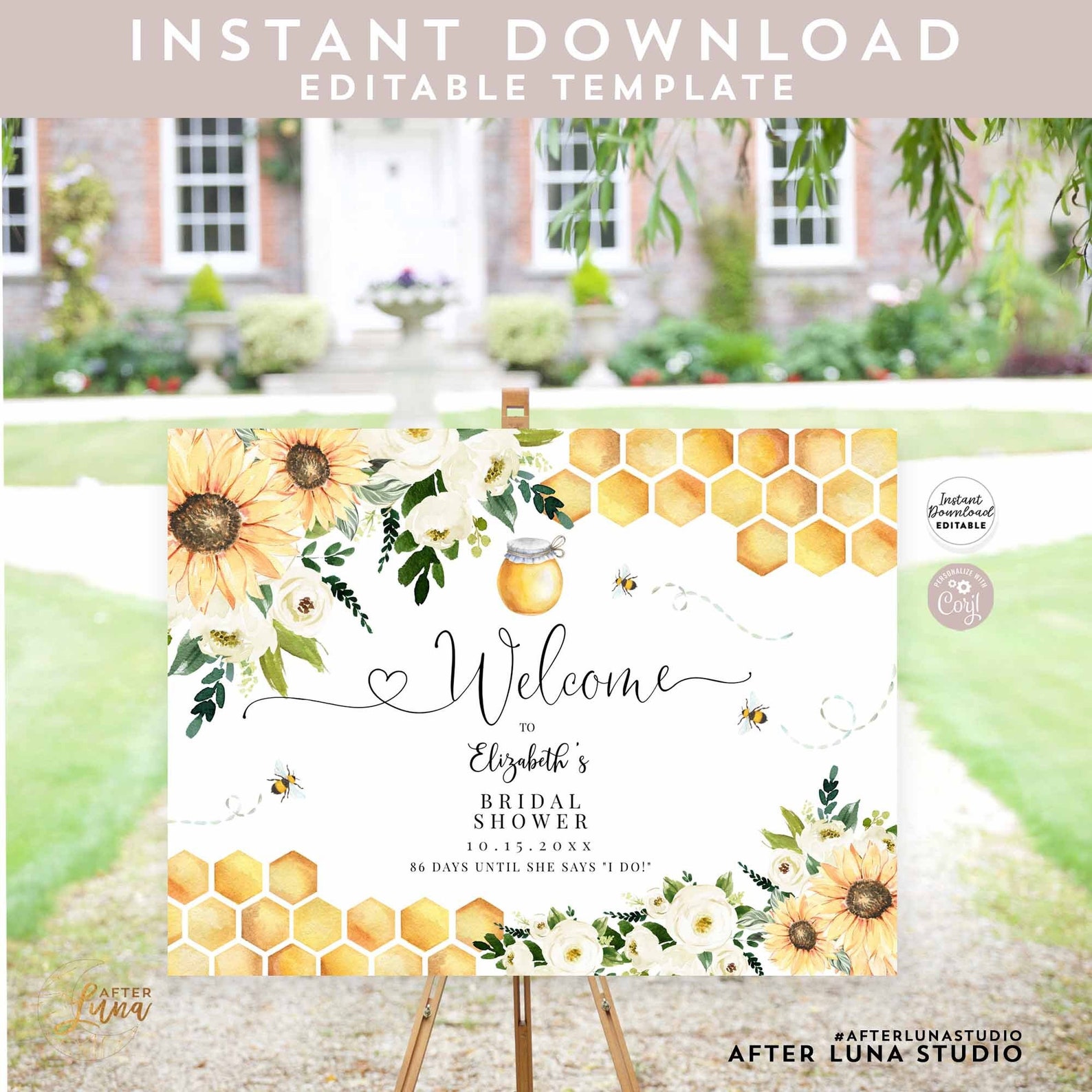 Editable Sunflower Honey Bumble Bee Bridal Shower Welcome Sign - Etsy