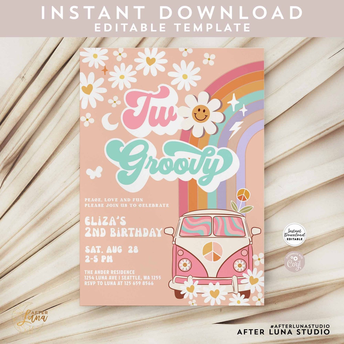 Editable Two Groovy Invite Groovy 2nd Birthday Invite Pink - Etsy