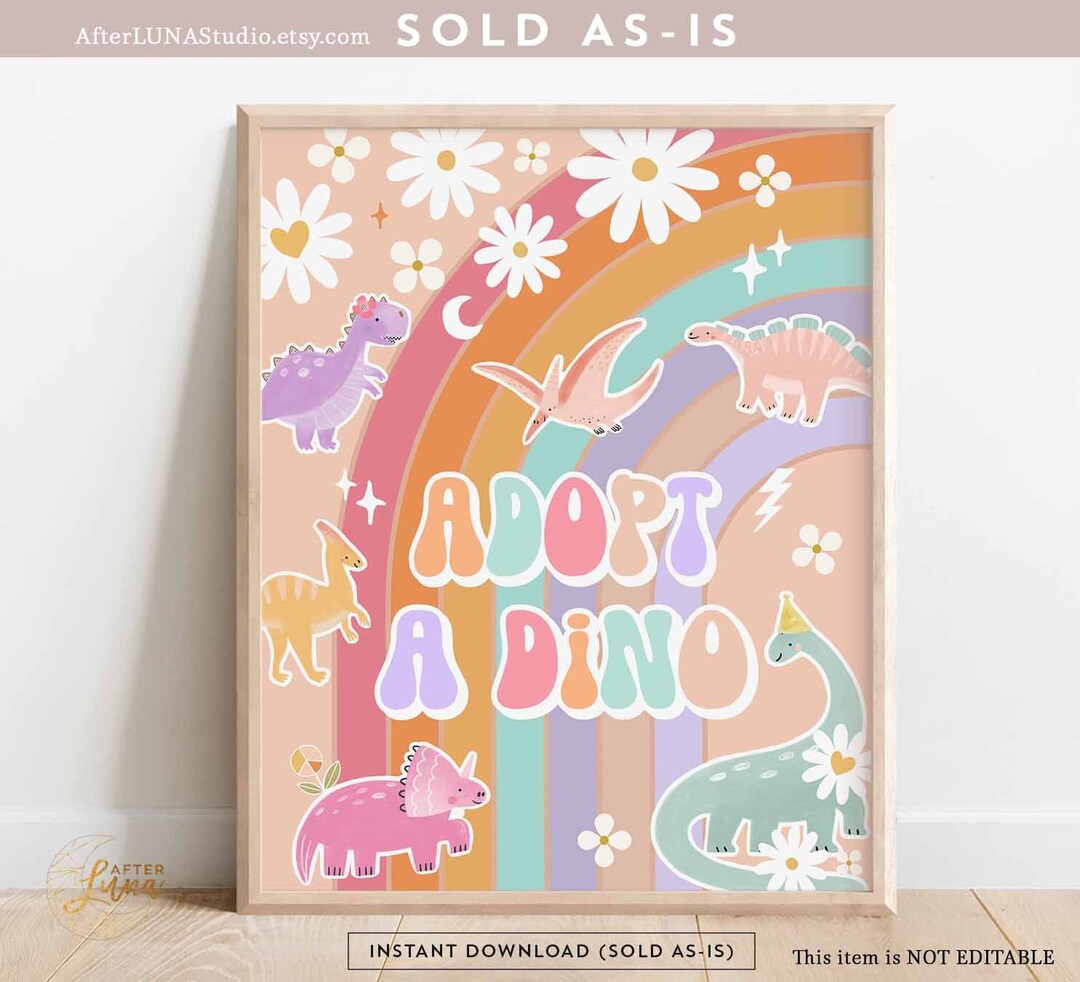 Groovy Dinosaur Birthday Party Daisy Adopt A Dino Sign Dino Decor ...