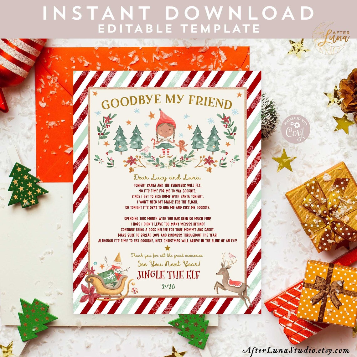EDITABLE Girl Elf Goodbye Letter From Elf Bye for Now Red Mint | Etsy