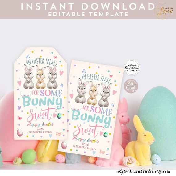 EDITABLE Personalized Easter Bunny Treat Tag Printable Treat - Etsy