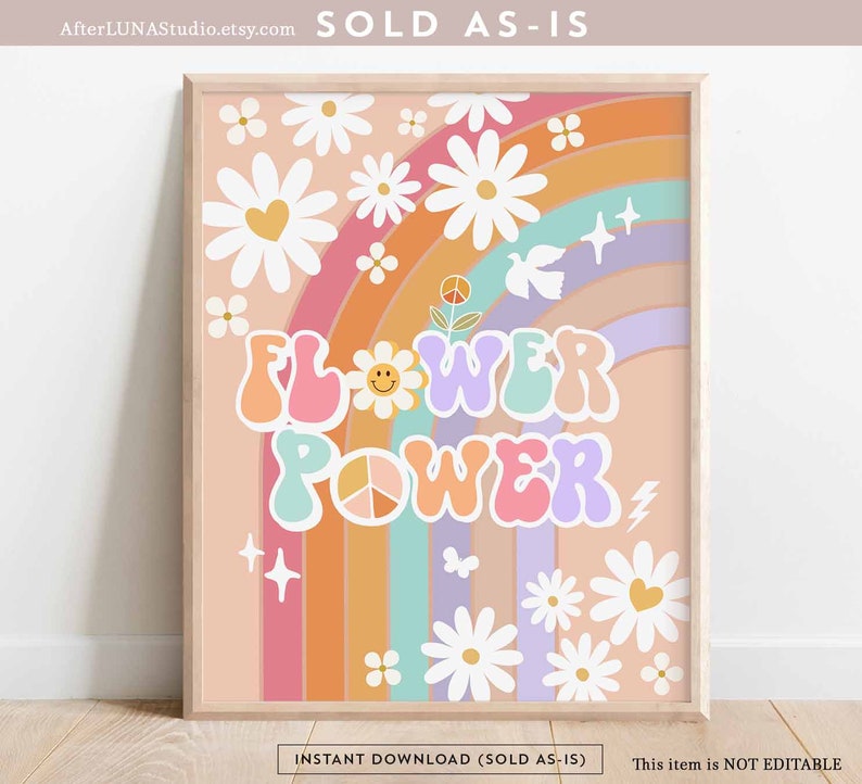 Groovy Birthday Party Decor 70' Daisy Flower Power Sign - Etsy