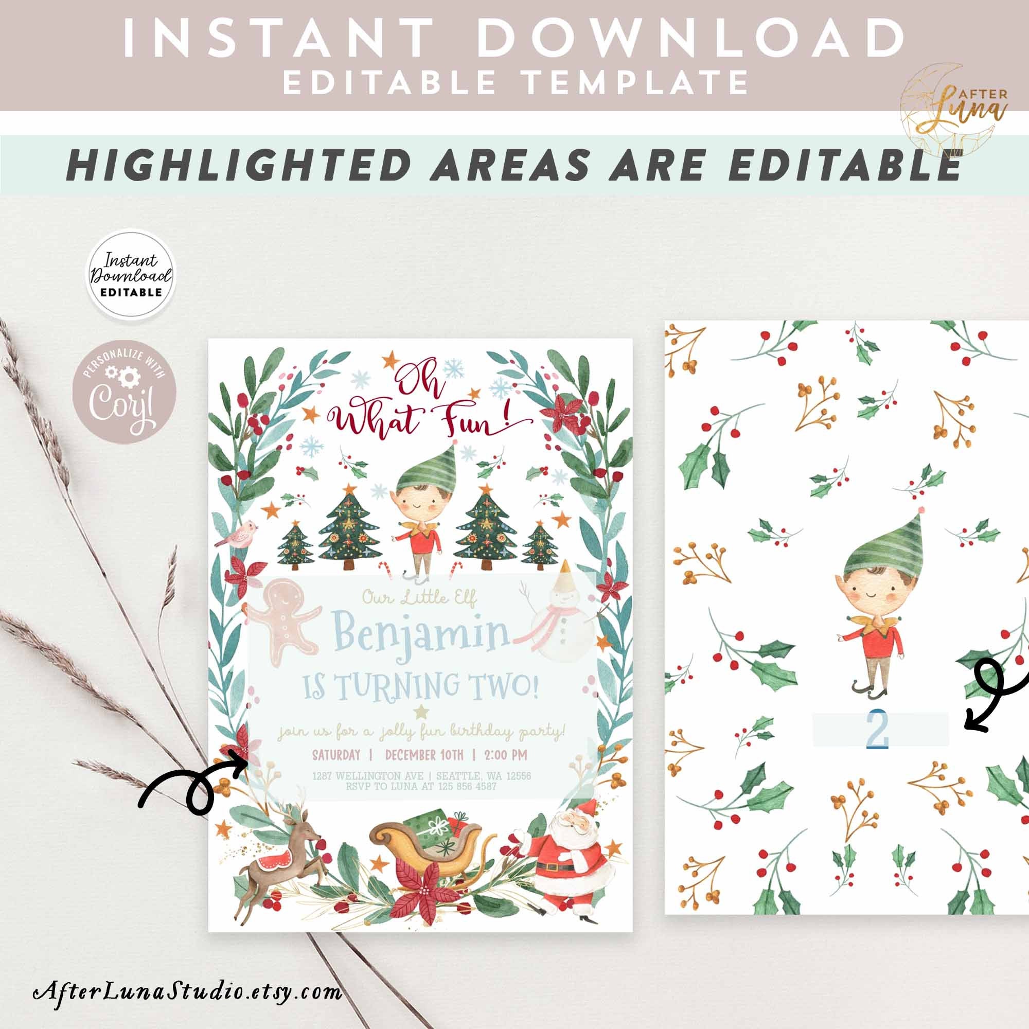 Editable Elf Birthday Invitation Boy Christmas Snowman | Etsy