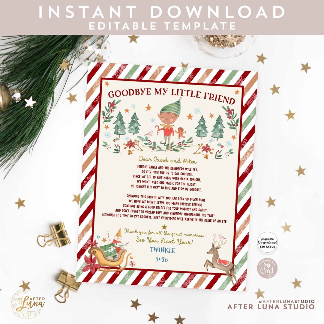 EDITABLE Elf Goodbye Letter From Boy Elf Bye for Now Letter Goodbye ...