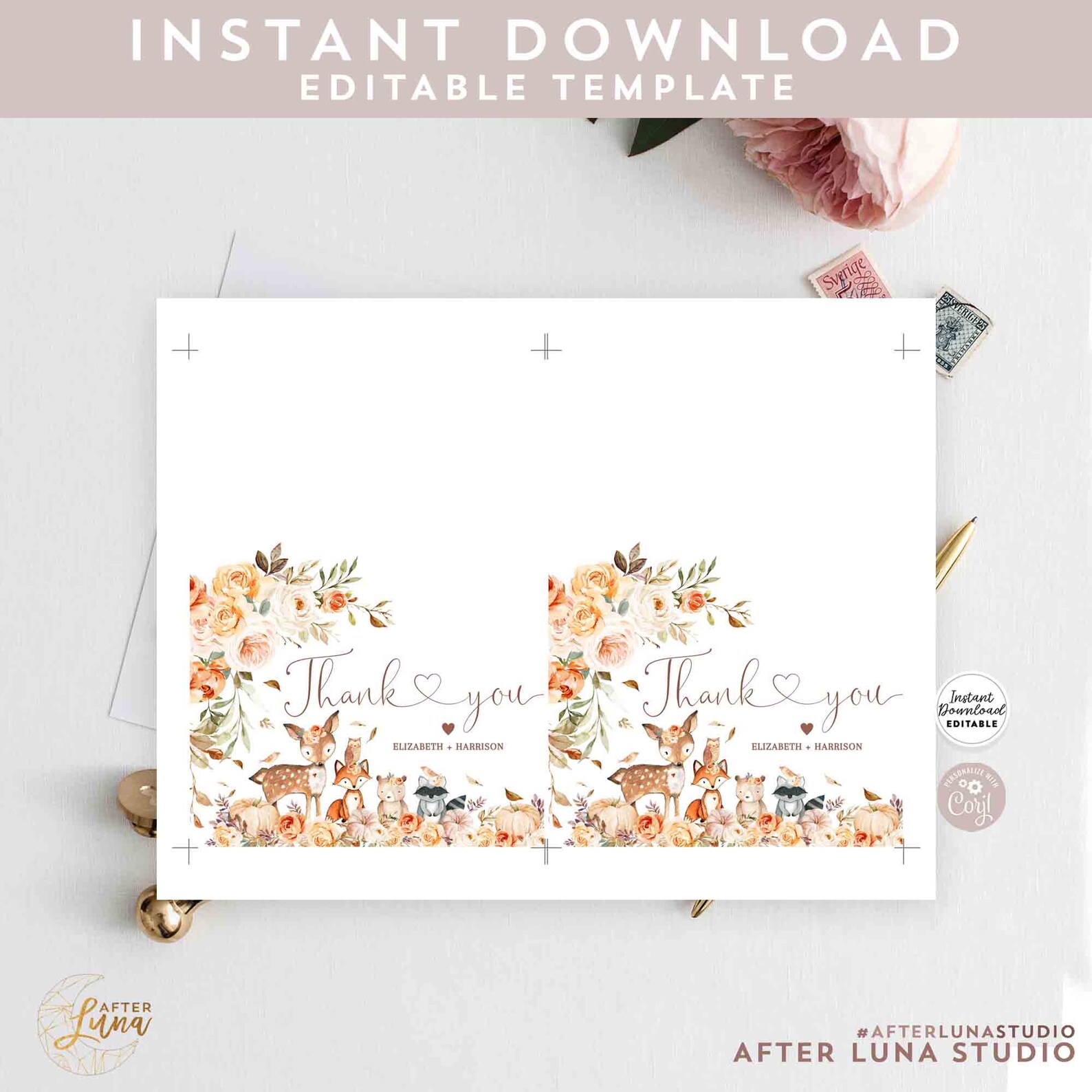 Editable Fall Pumpkin Woodland Animal Fox Baby Shower Sprinkle | Etsy