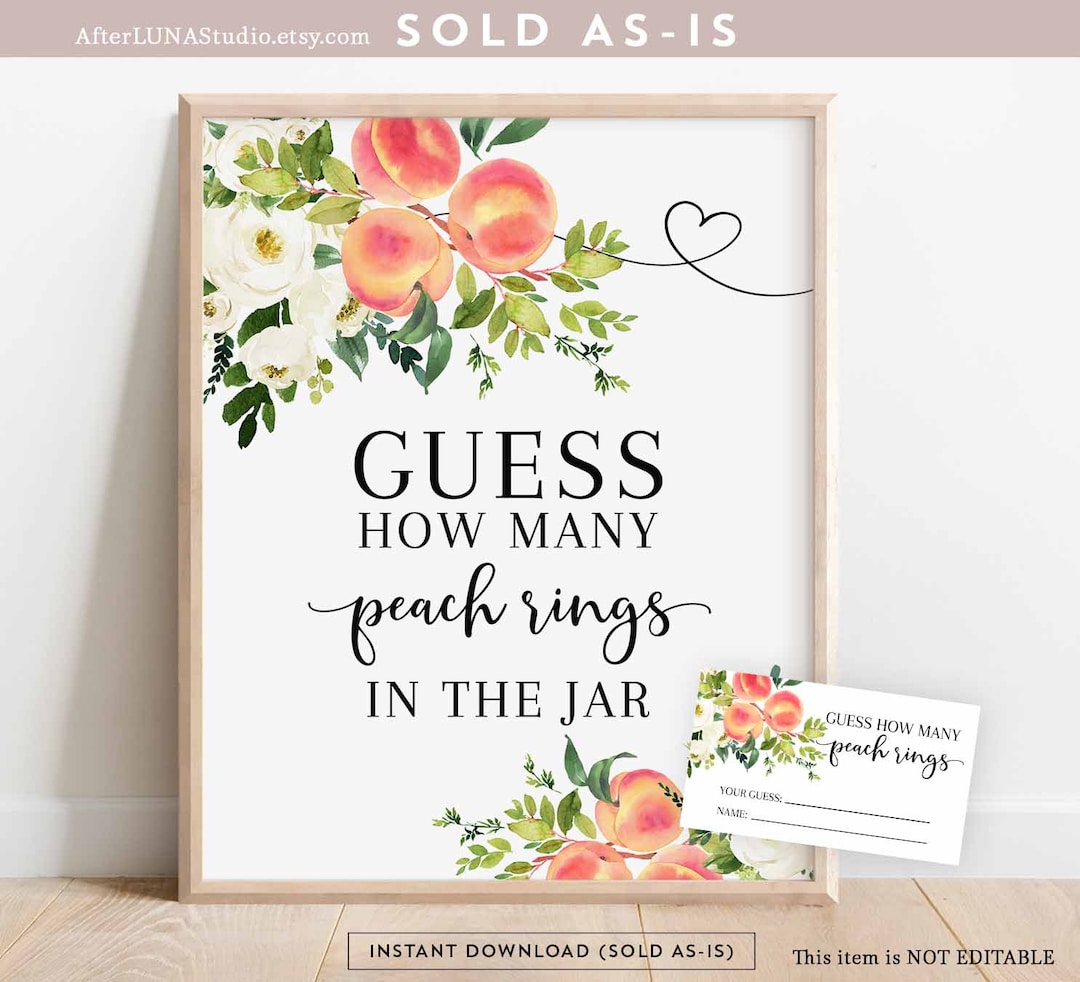 White Floral Peach Guess How Many Peach Rings Game Sweet Peach on the ...