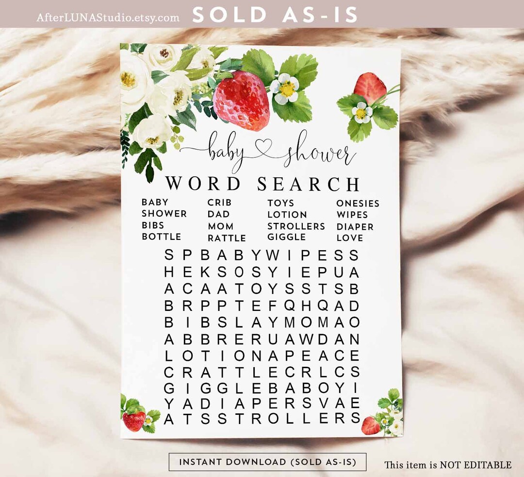 Strawberry Baby Shower Games Baby Word Search Game Berry Sweet Baby ...