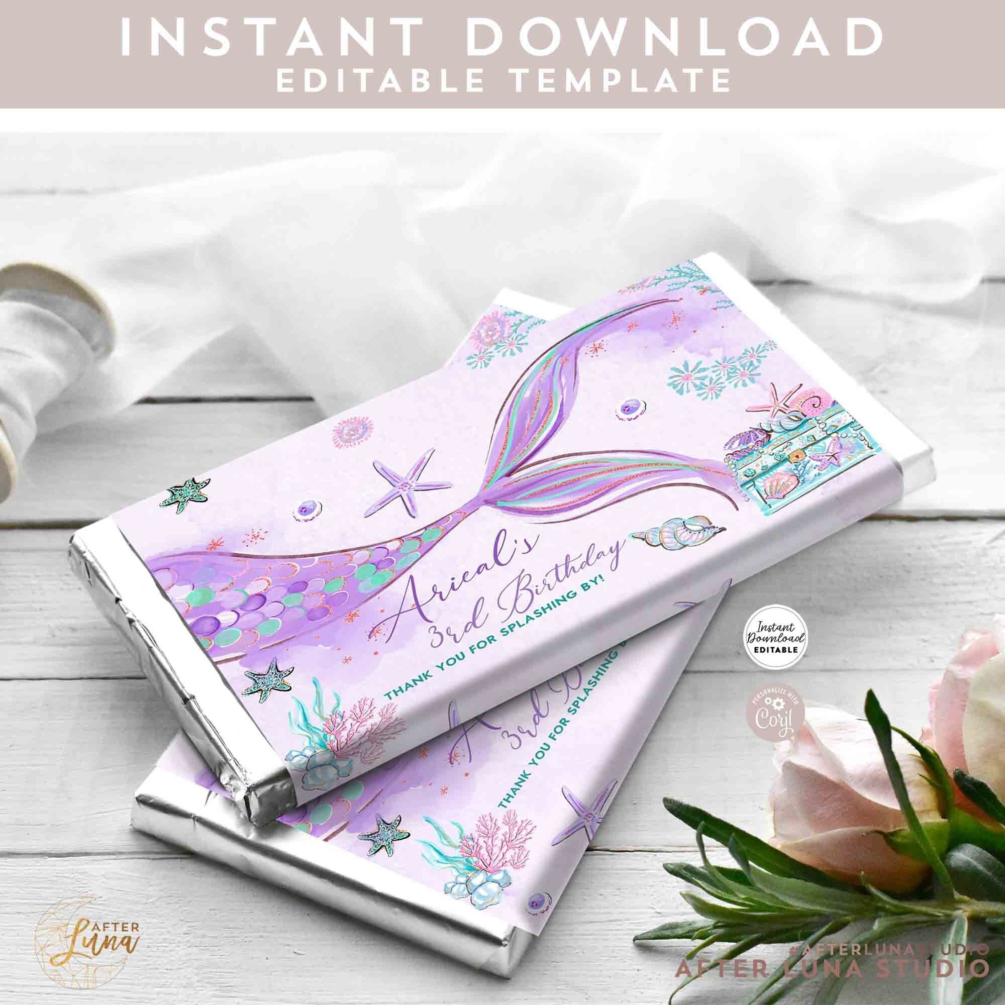 Editable Lavender Purple Teal Mermaid Chocolate Bar Wrapper - Etsy