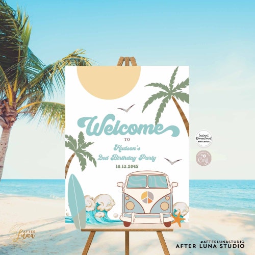 Editable Surf ROUND Tag Boy the Big One Surf up Beach Birthday - Etsy