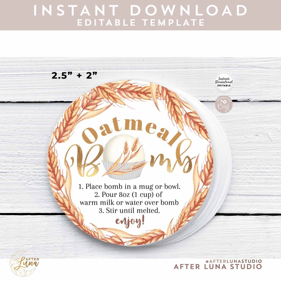 EDITABLE Oatmeal Bomb Tags Sticker Labels Printable Template Instant ...