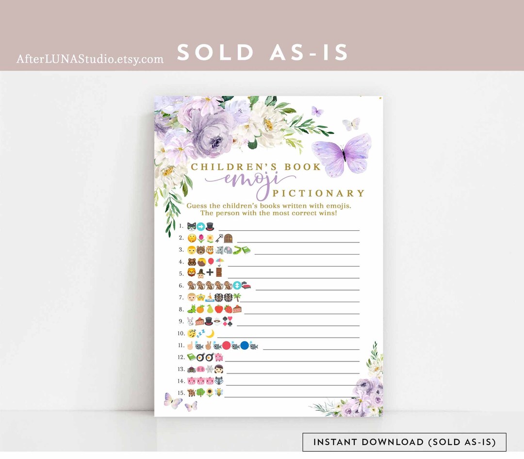 Purple Lavender Butterfly Children's Book Emoji Pictionary Game Virtual ...