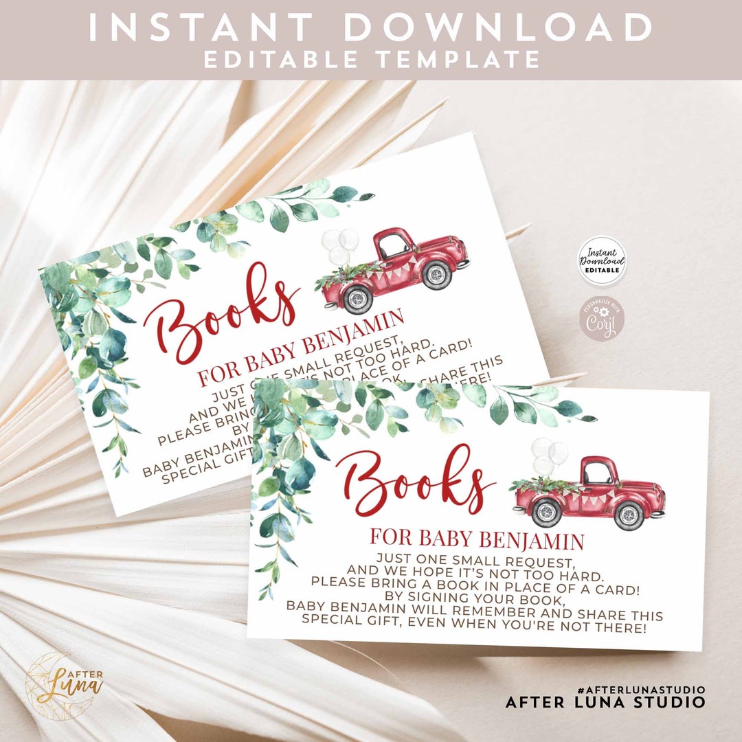 Editable Greenery Red Truck Baby Shower Red Pickup Truck Baby Shower ...