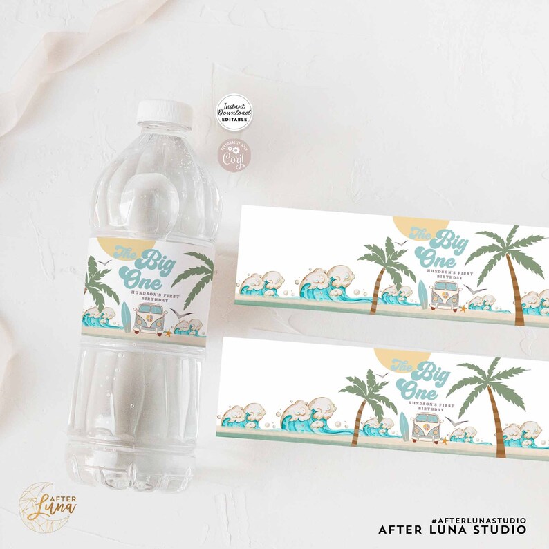 Editable Surf Water Bottle Label Boy the Big One Surf up Beach - Etsy
