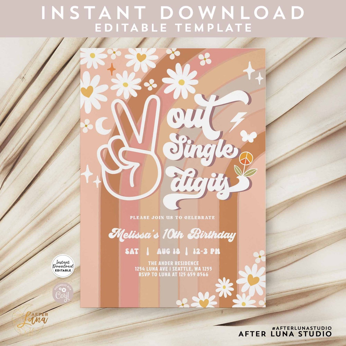 Editable Peace Out Single Digits Invites Fall Groovy 10th - Etsy
