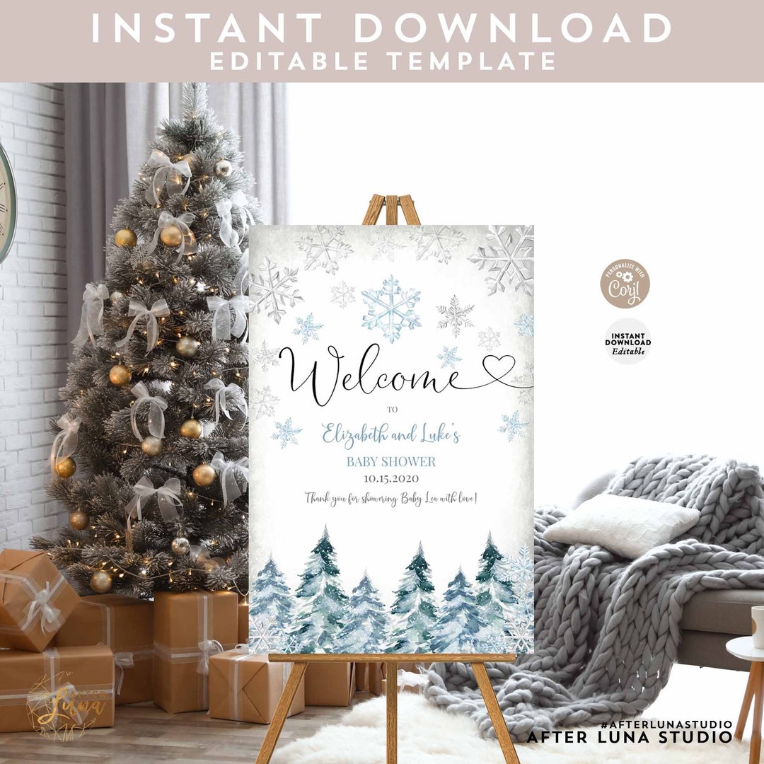 Editable ANY EVENT Blue Winter Snowflake Baby Bridal Wedding Shower ...