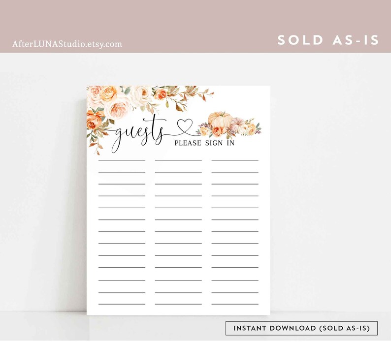 Fall Pumpkin Guests Sign in Sheet Guest List Printable Pumpkin - Etsy