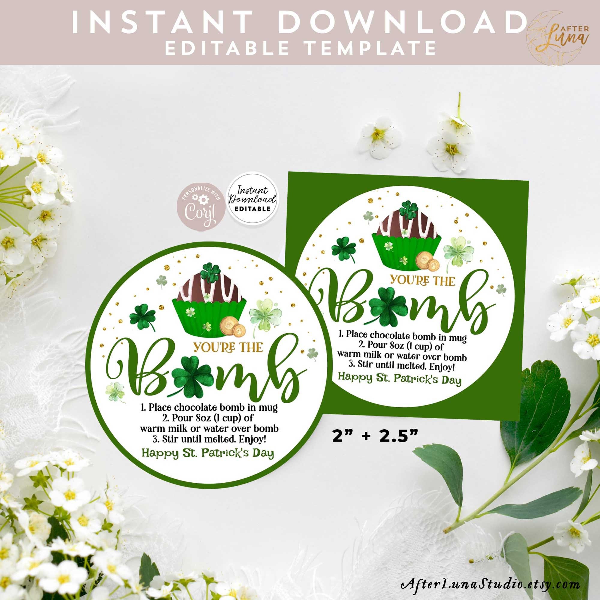 EDITABLE Lucky St Patrick's Day Hot Chocolate Bomb Tag - Etsy