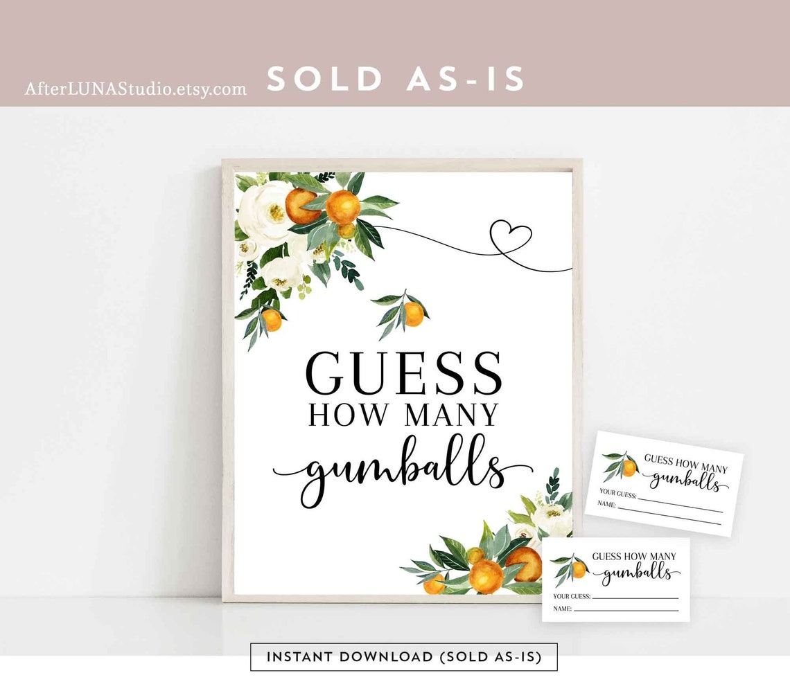 Orange Citrus Guess How Many Gumballs Game Sign White Rustic A Little ...