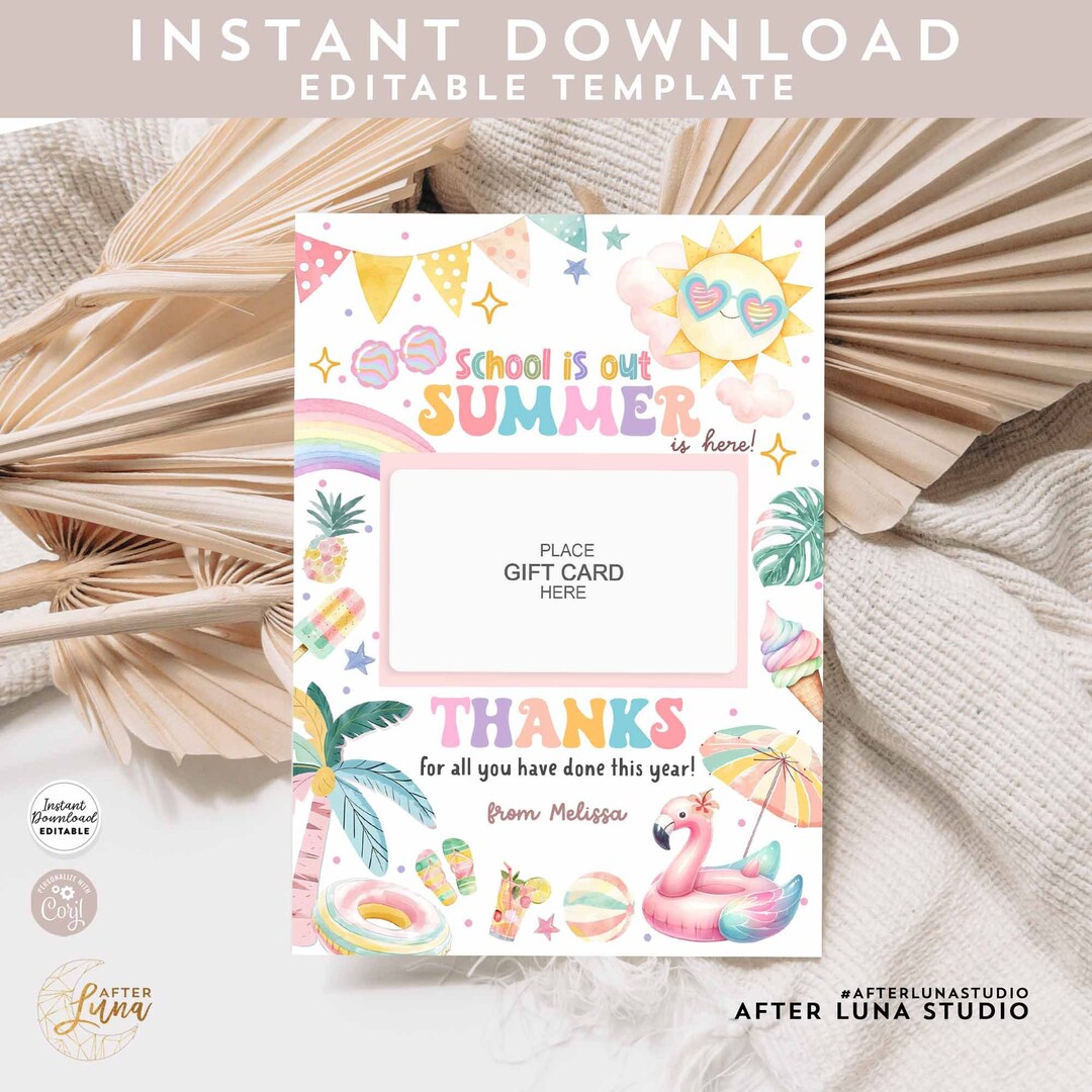 Editable Gift Card Holder School is Out Summer is Here Teacher ...