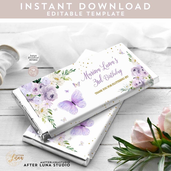 Editable Purple Lavender Butterfly Chocolate Bar Wrapper - Etsy