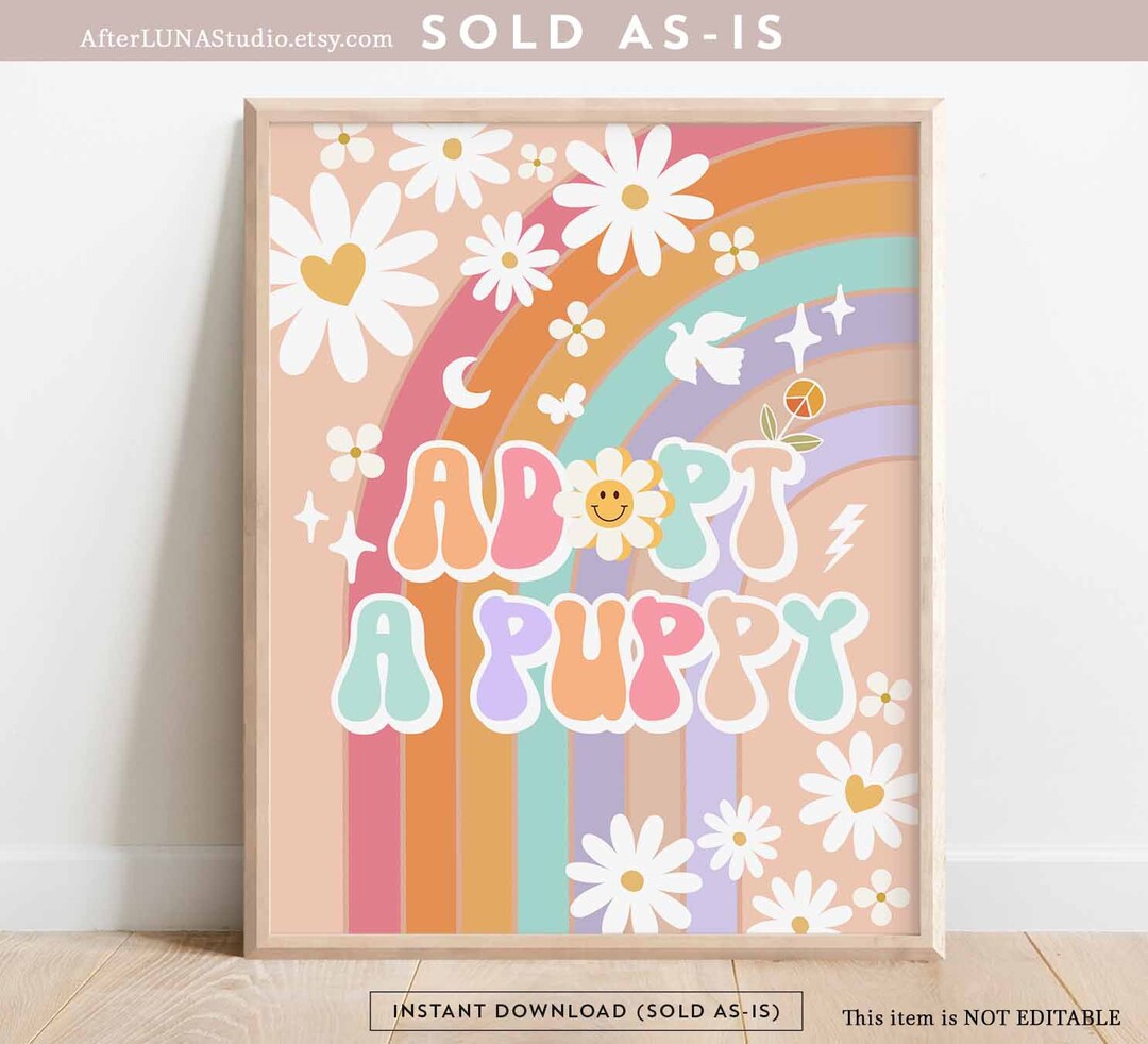 Groovy Birthday Party Decor 70' Daisy Adopt A Puppy Sign Decor Groovy ...